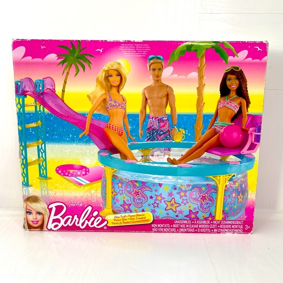 Toys Mattel Barbie Glam Pool 212 Swim Dolphin Slide Palm Tree Playset X9299 In Box Poshmark